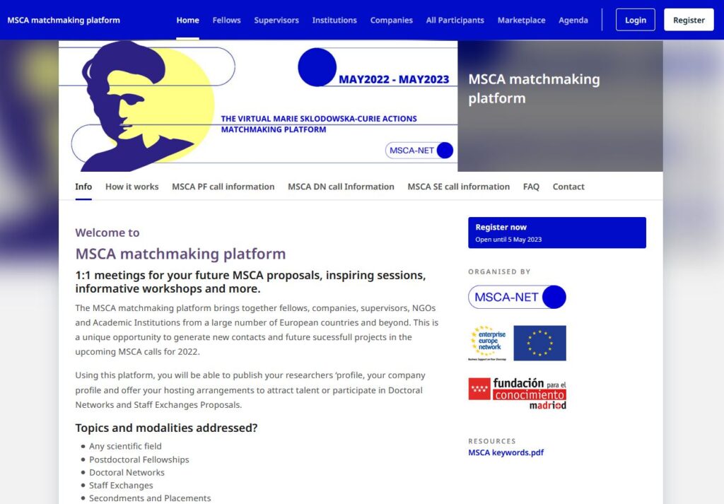 The MSCA Matchmaking Platform is Here! - Acciones Marie Skłodowska-Curie